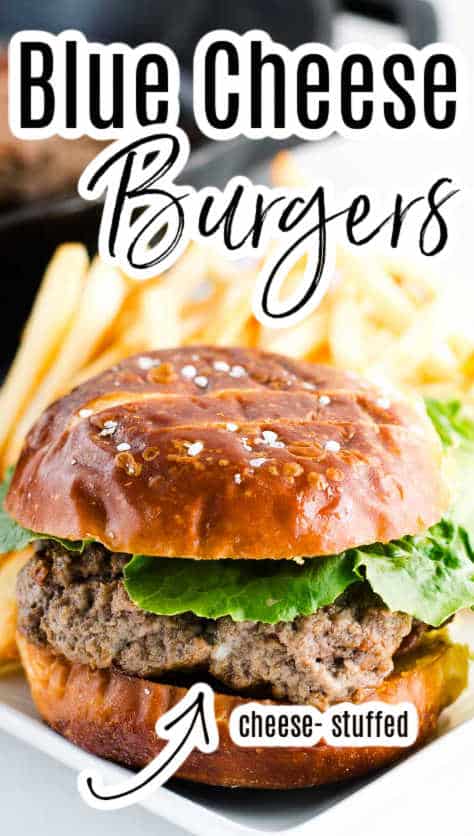 Easy Blue Cheese Burgers Recipe on a Pretzel Bun